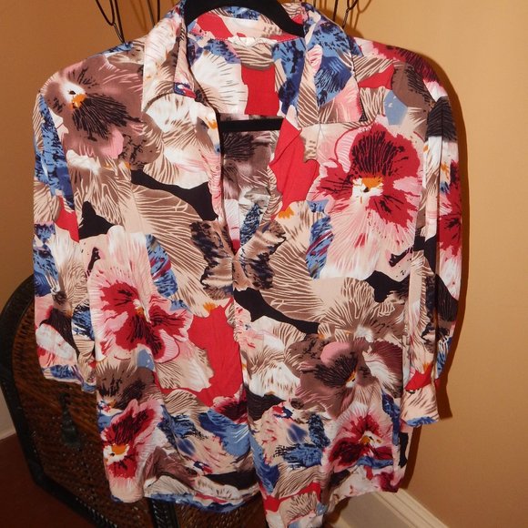 entro | Tops | Ladies Entro Floral Hawaiin Style Blouse Top Shirt Size ...